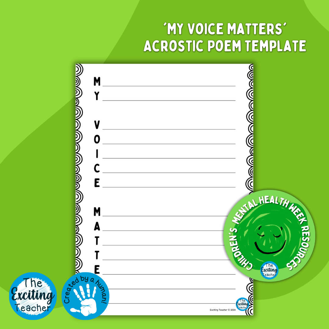 ‘My Voice Matters’ Acrostic Poem Template (Children’s Mental Health ...