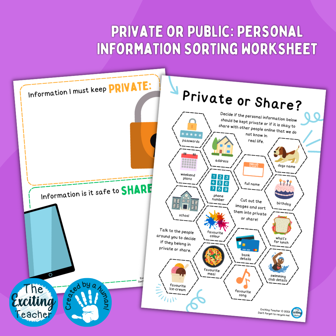 Private or Public: Personal Information Sorting Worksheet (Internet ...