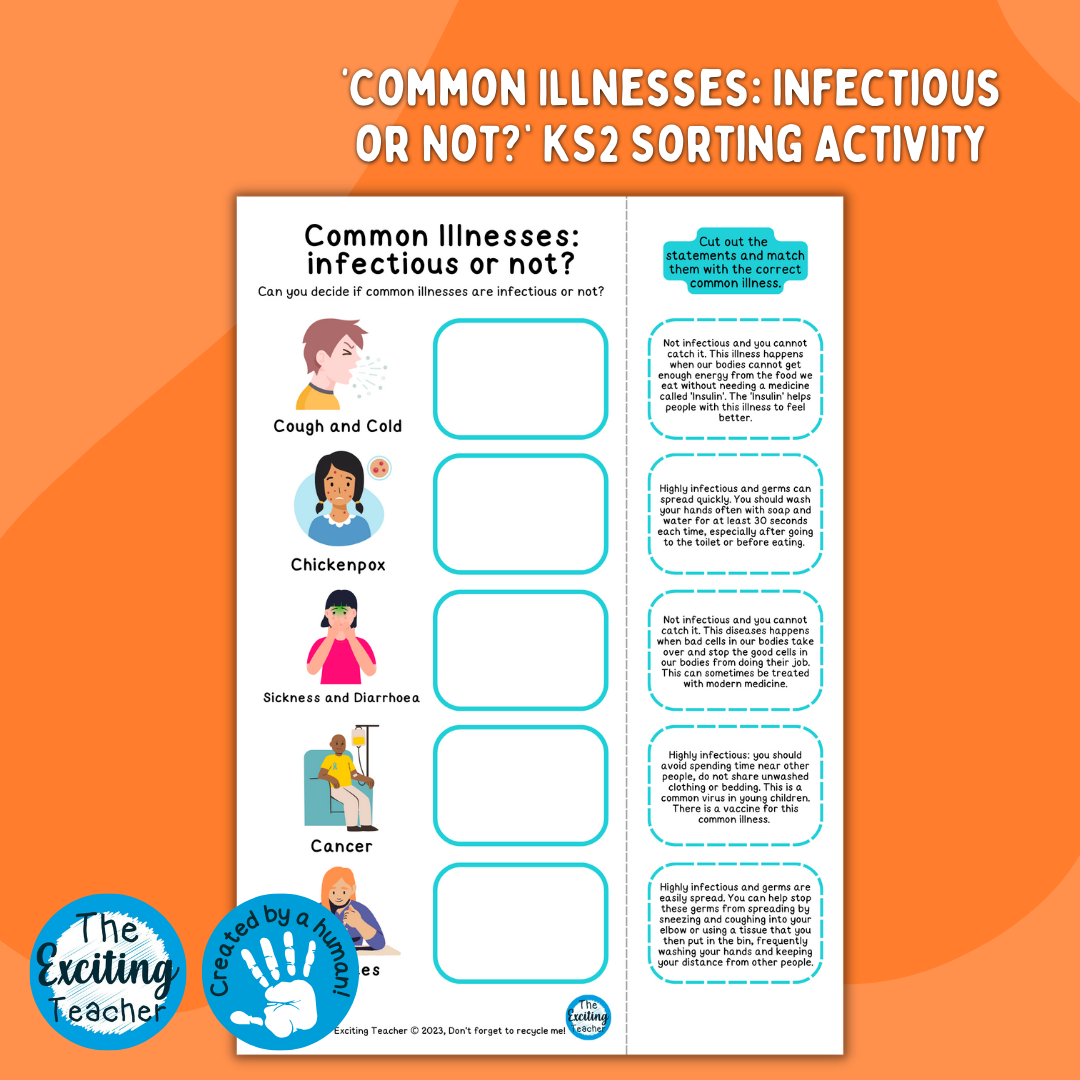 ‘Common Illnesses: Infectious or Not?’ KS2 Sorting Activity (Physical ...