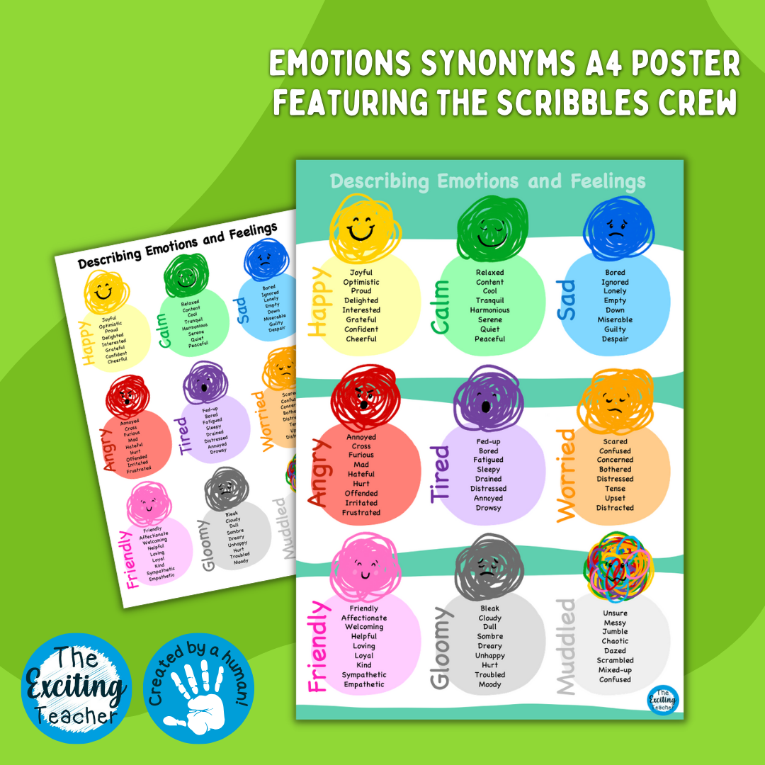 The Scribbles Crew: Feelings and Emotions Synonyms (Display A4 Poster ...