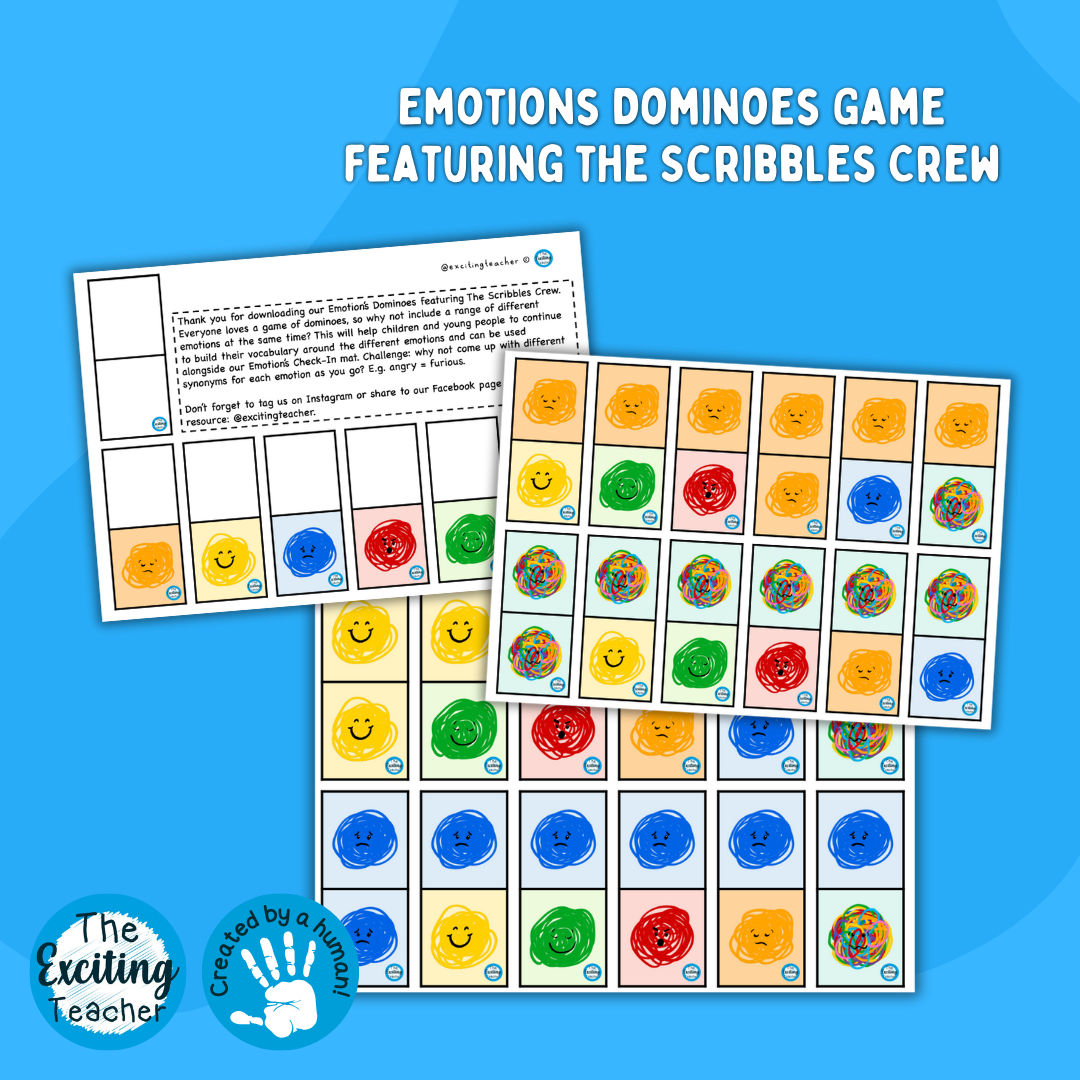 Emotions Dominoes Game featuring the Scribbles Crew – Exciting Teacher Hub