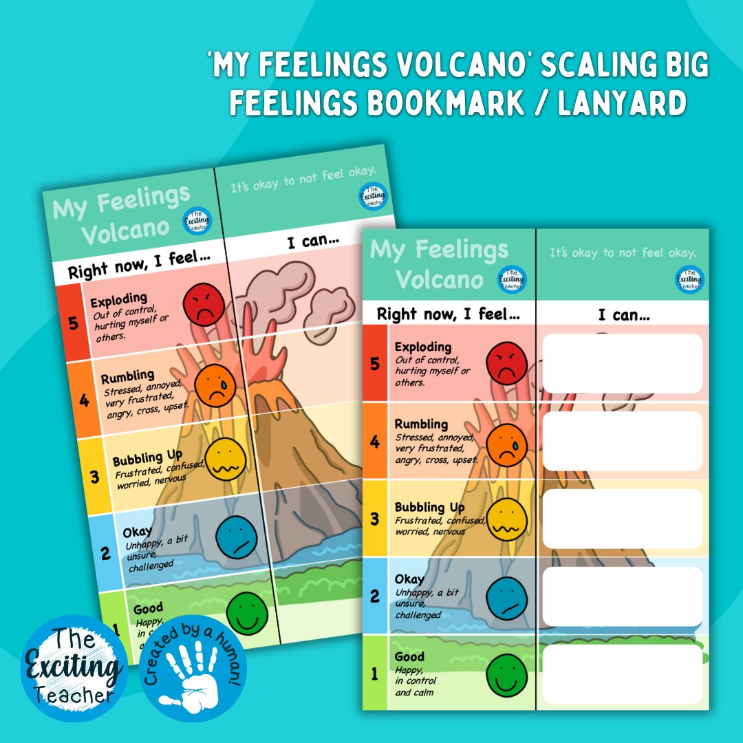 ‘My Feelings Volcano’ Scaling BIG Feelings Bookmark or Lanyard Prompt ...