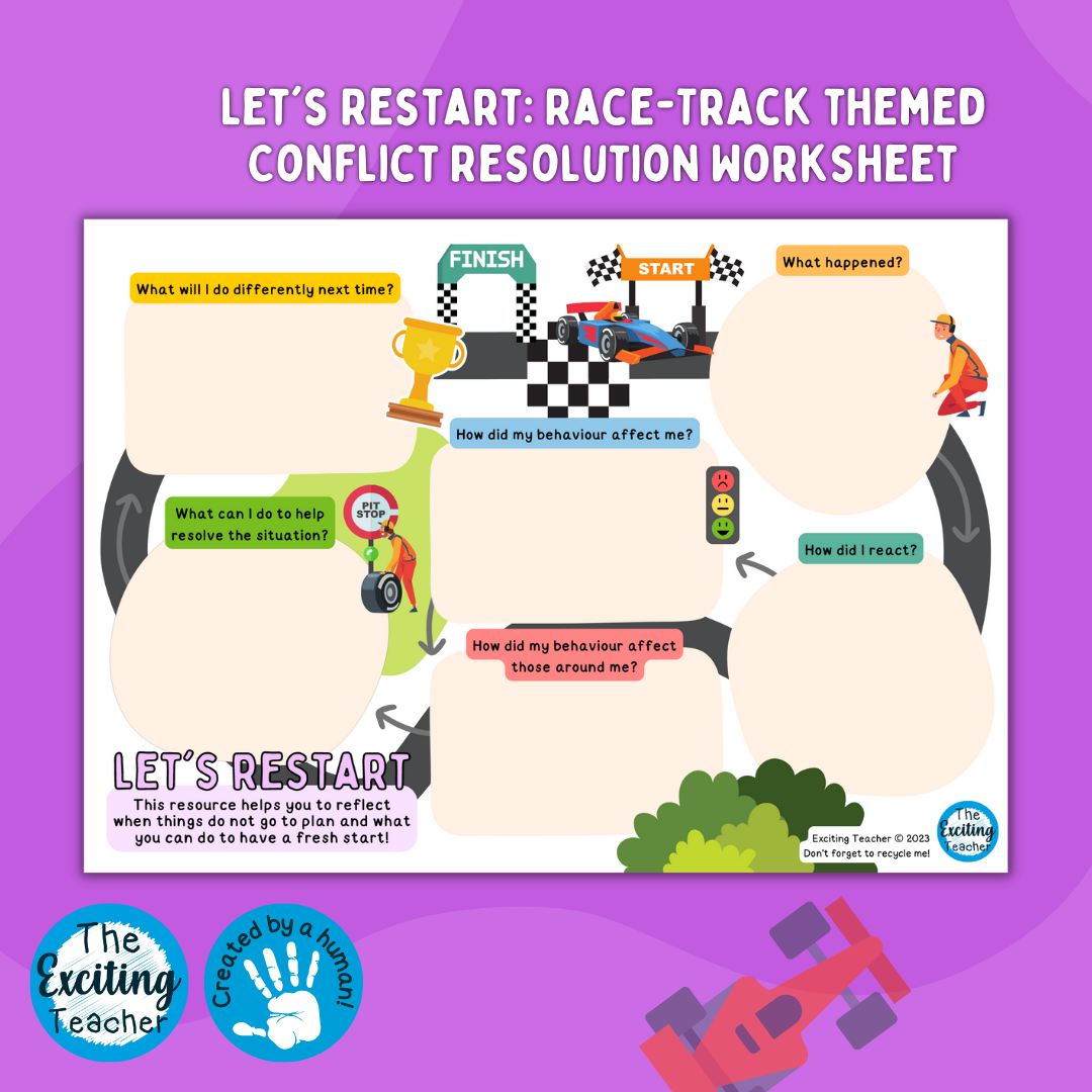 Let’s Restart: Race-Track themed Conflict Resolution Worksheet ...