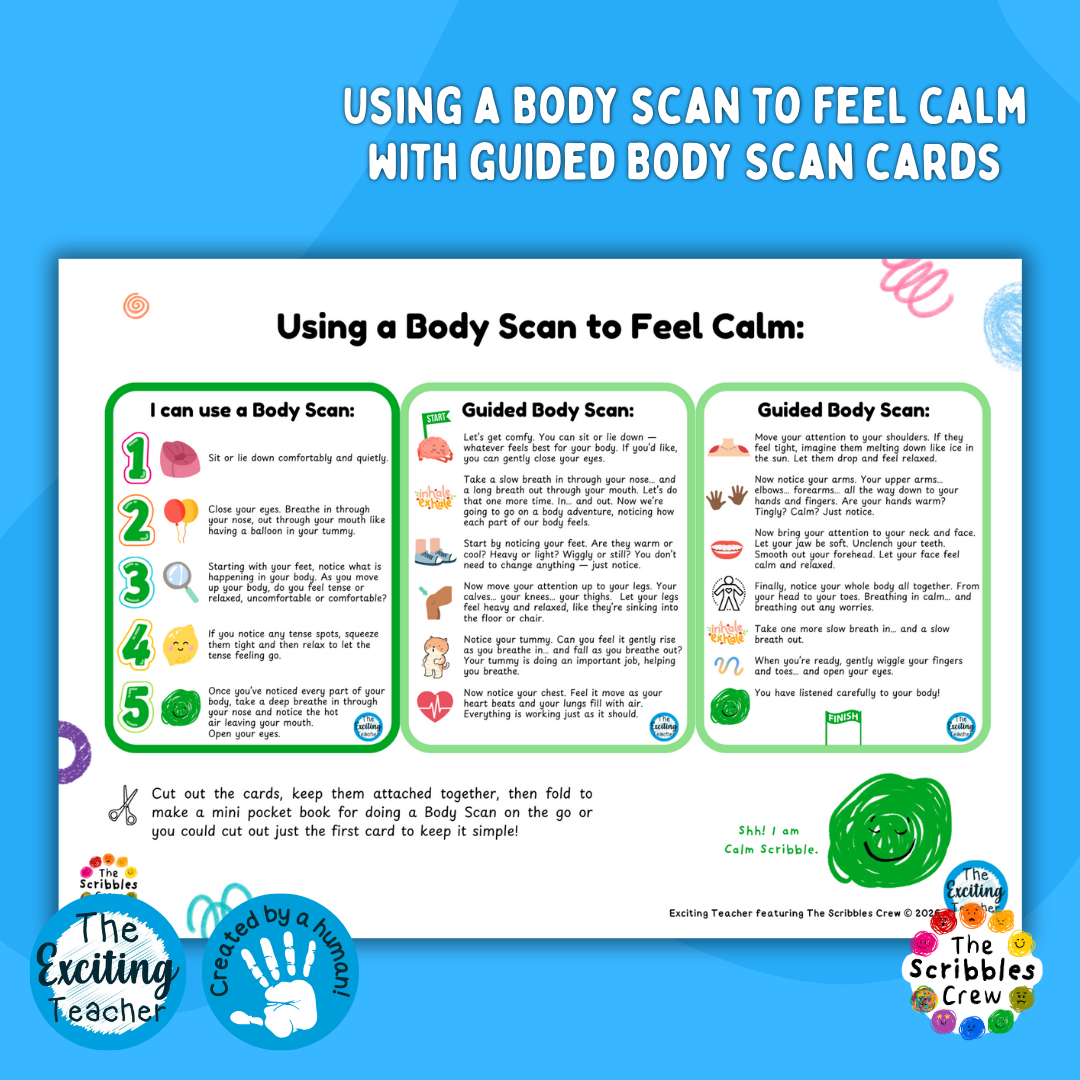 Guided Body Scan Pocket Card with Calm Scribble for Children (featuring ...