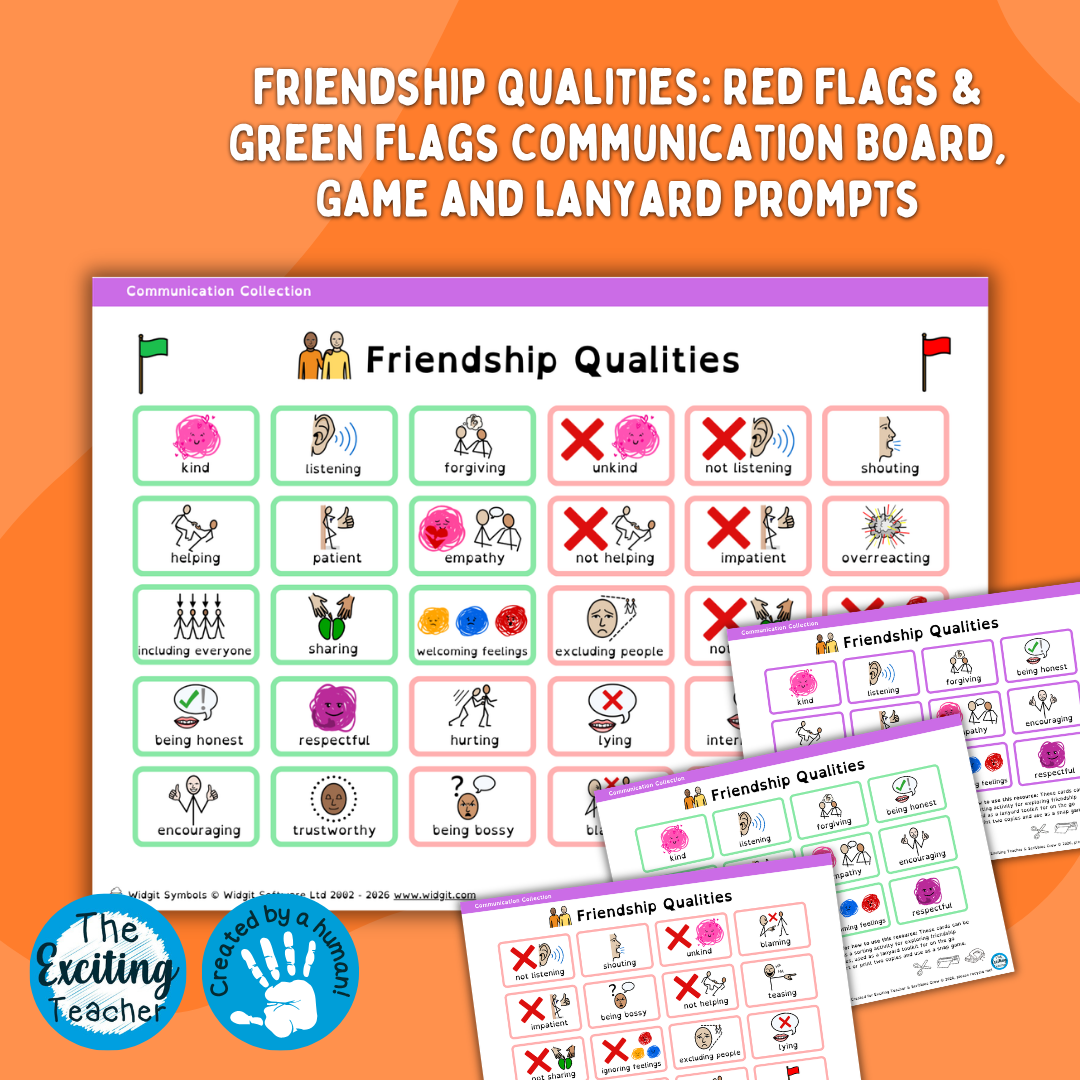 Friendship Qualities: Red Flags & Green Flags Communication Board, Game ...